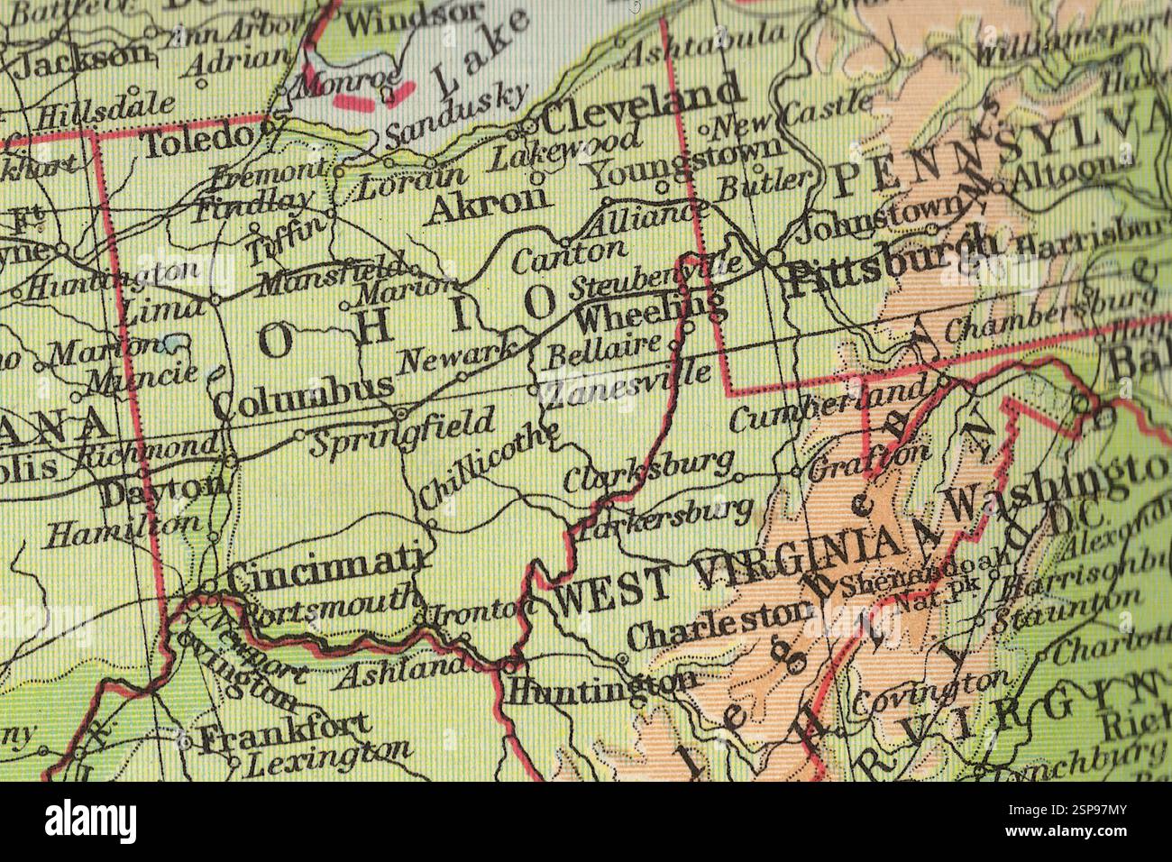 A vintage geographical map from mid to early 20th century showing the ...