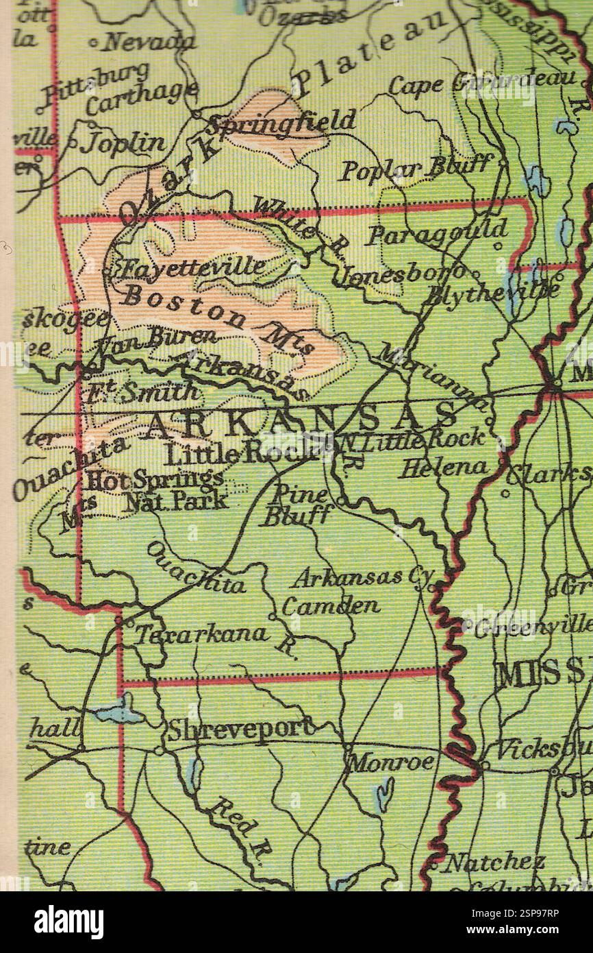 A vintage geographical map from mid to early 20th century showing the ...