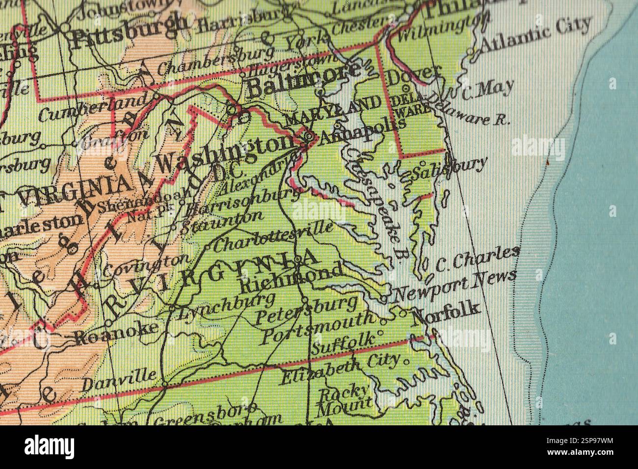 A vintage geographical map from mid to early 20th century showing the ...