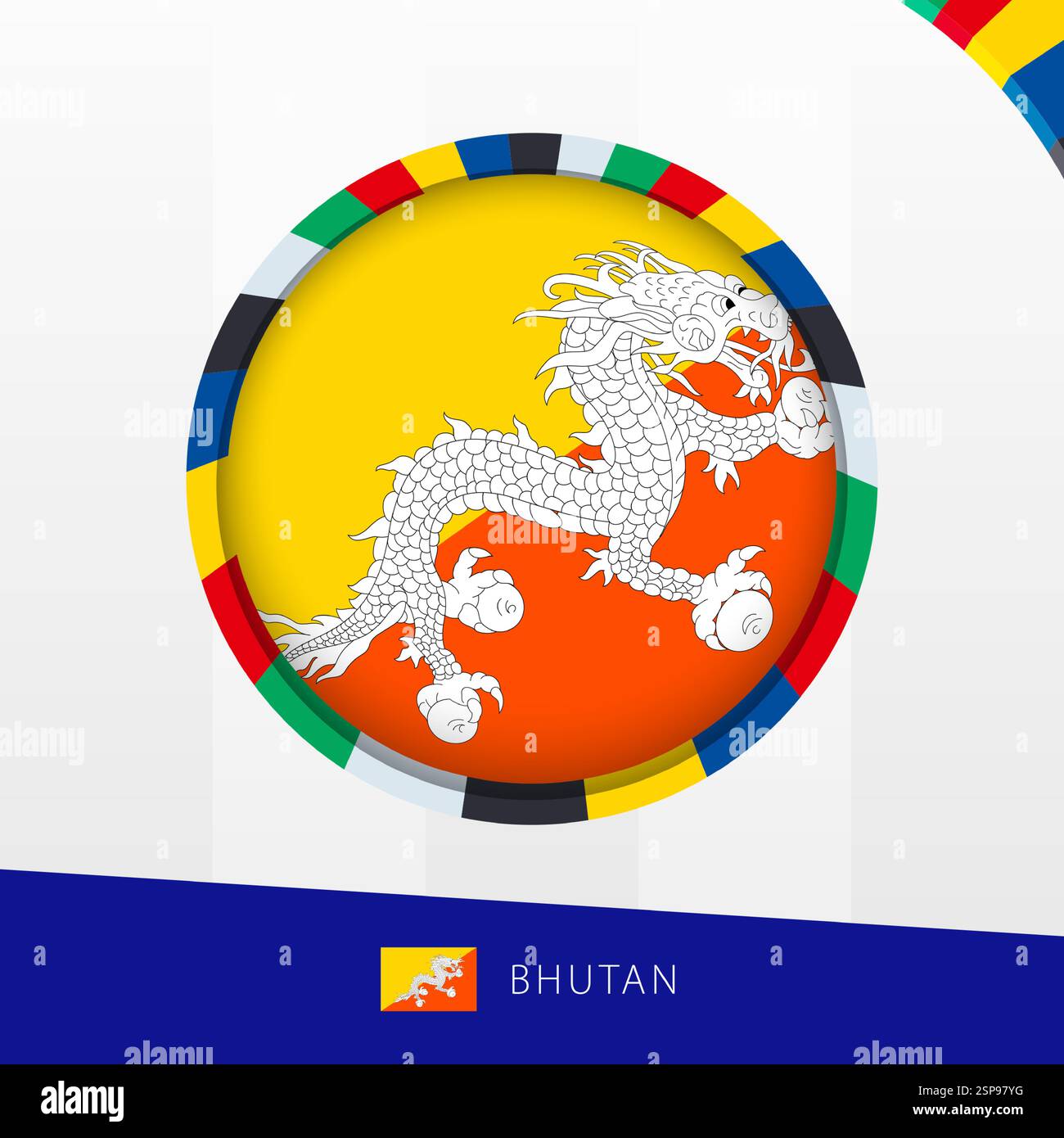 Bhutan Flag with Colorful Circle Border. Vector icon Stock Vector Image ...