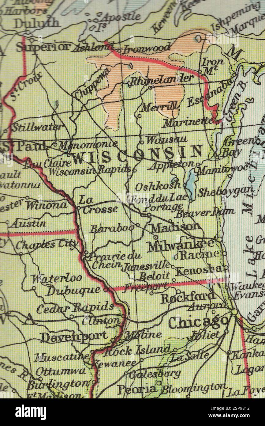 A vintage geographical map from mid to early 20th century showing the ...