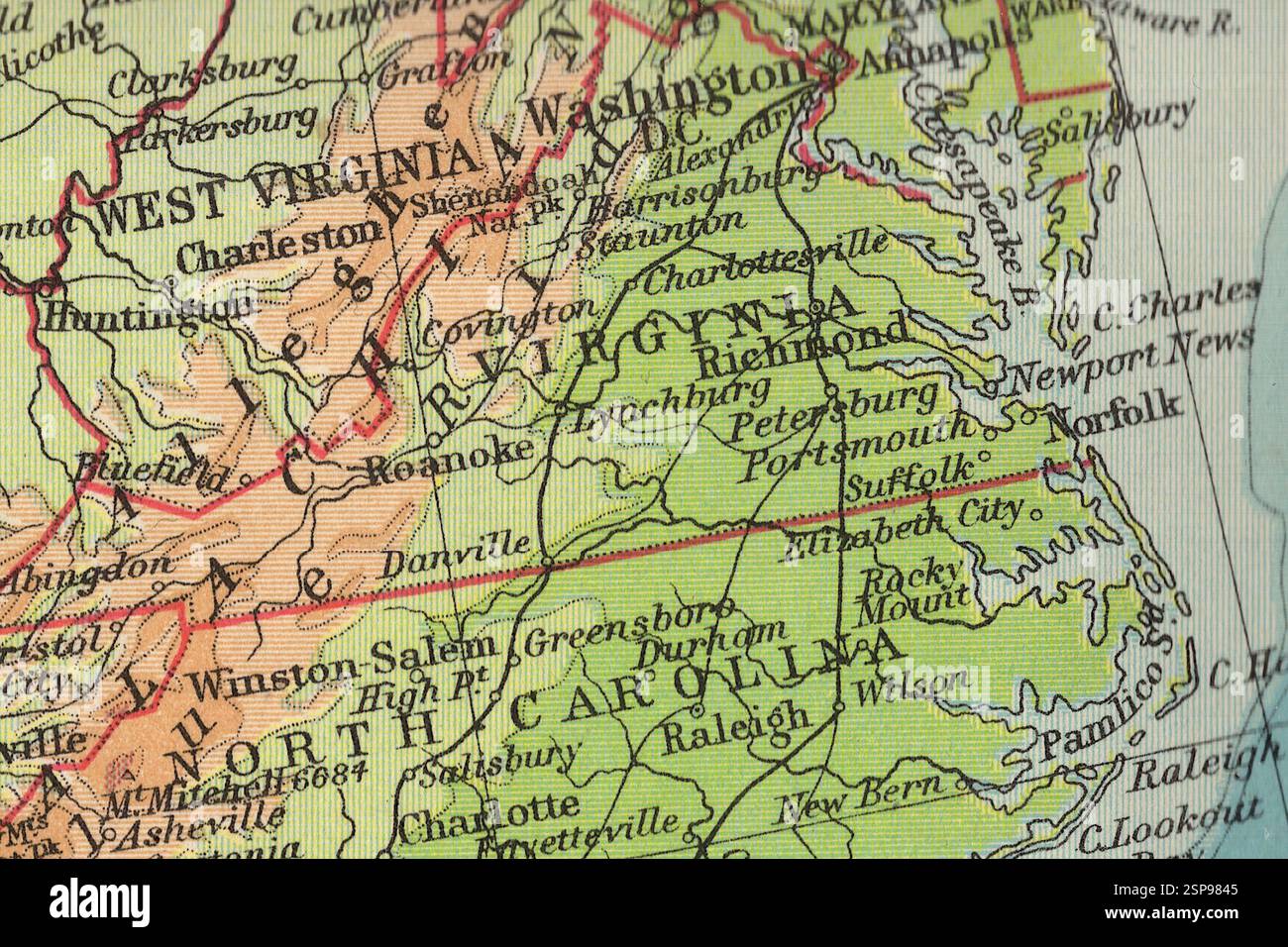 A vintage geographical map from mid to early 20th century showing the ...