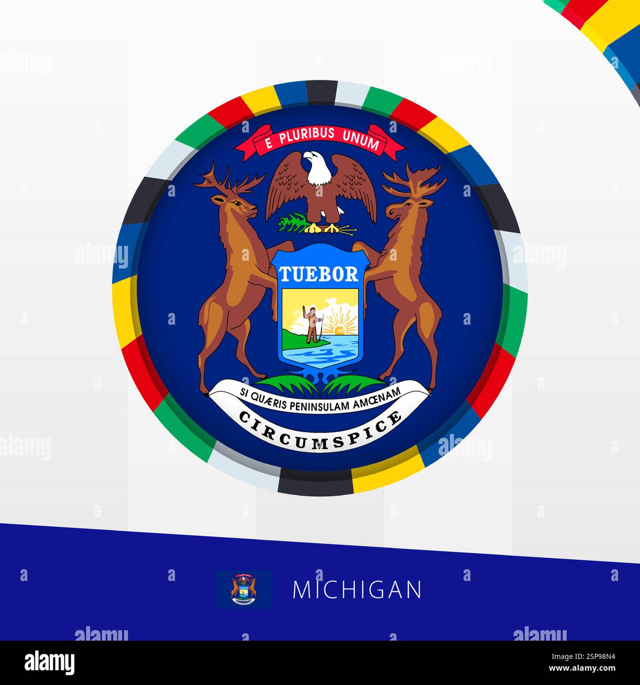 Michigan Flag with Colorful Circle Border. Vector icon Stock Vector ...