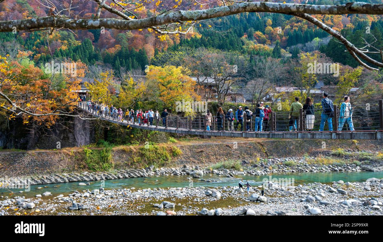 Pedestrian Bridge from Car Park Across The Sho River at Shirakawa-go ...