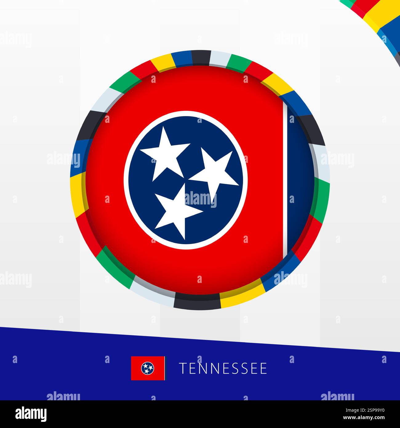 Tennessee Flag with Colorful Circle Border. Vector icon Stock Vector ...