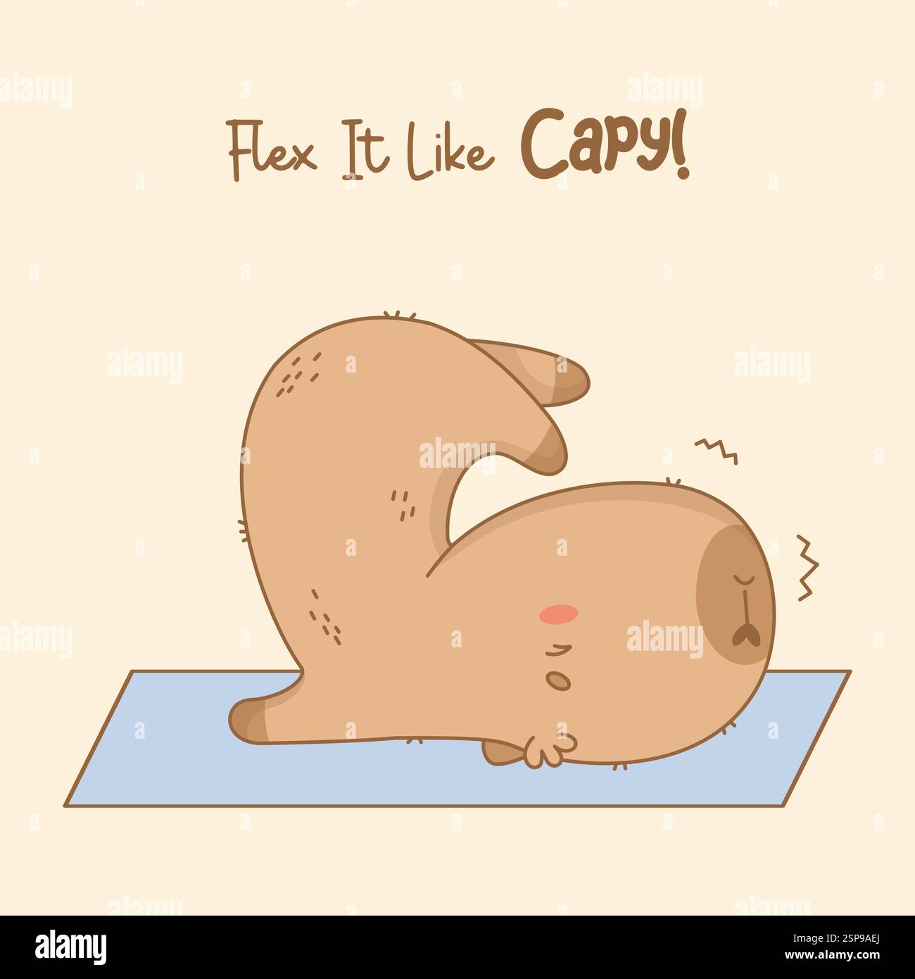 Cute capybara stretching on yoga mat. Funny Cartoon kawaii animal ...