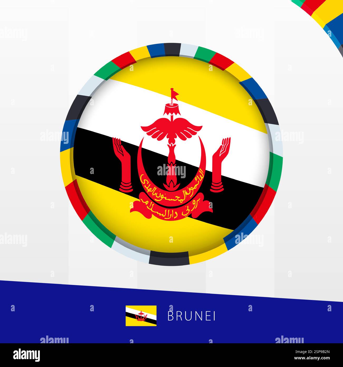 Brunei Flag with Colorful Circle Border. Vector icon Stock Vector Image ...