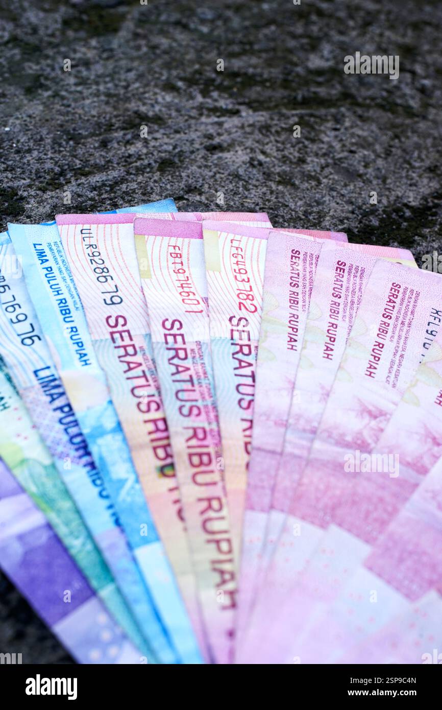 the colors of Indonesian money are neatly lined up Stock Photo - Alamy