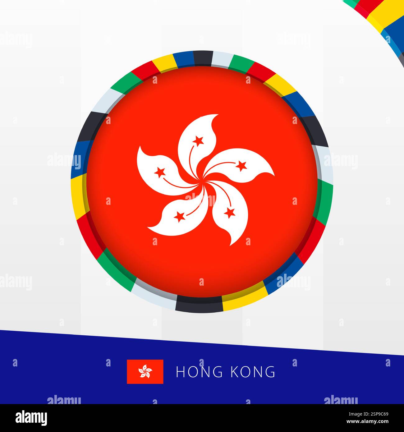 Hong Kong Flag with Colorful Circle Border. Vector icon Stock Vector ...