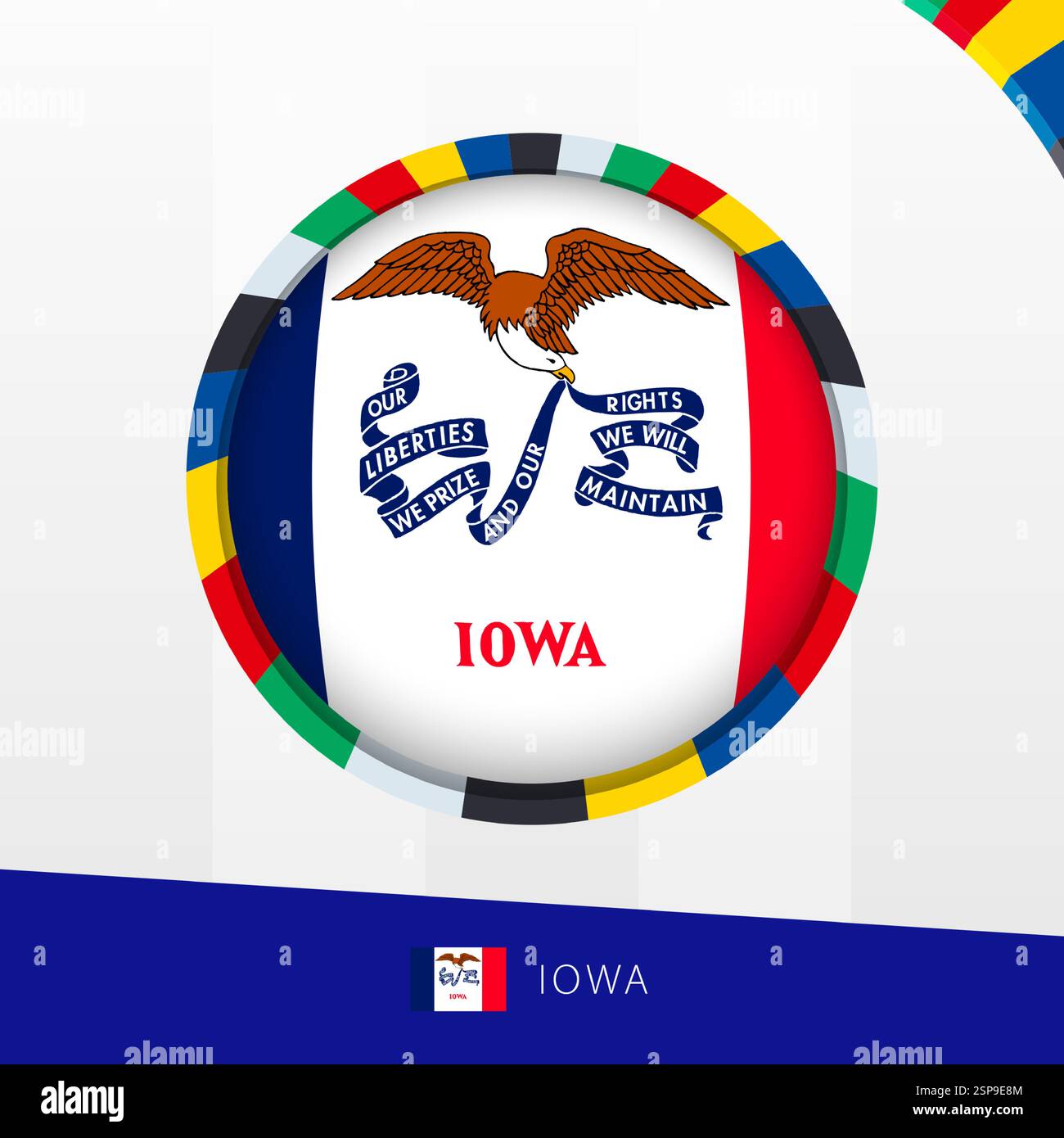 Iowa Flag with Colorful Circle Border. Vector icon Stock Vector Image ...