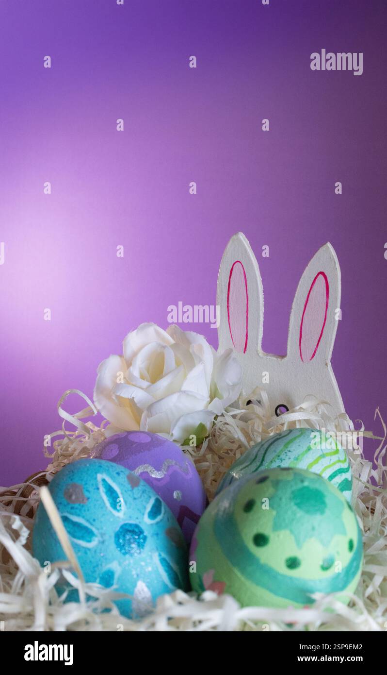 Easter eggs , flowers and funny bunny to celebrate Easter. Wallpaper ...