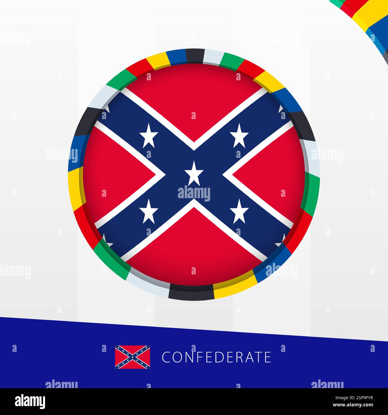 Confederate Flag with Colorful Circle Border. Vector icon Stock Vector ...