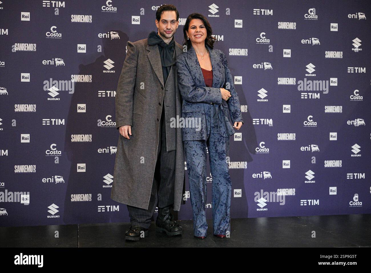 Mahmood and Geppi Cucciari attends a photocall at 75th edition of the ...