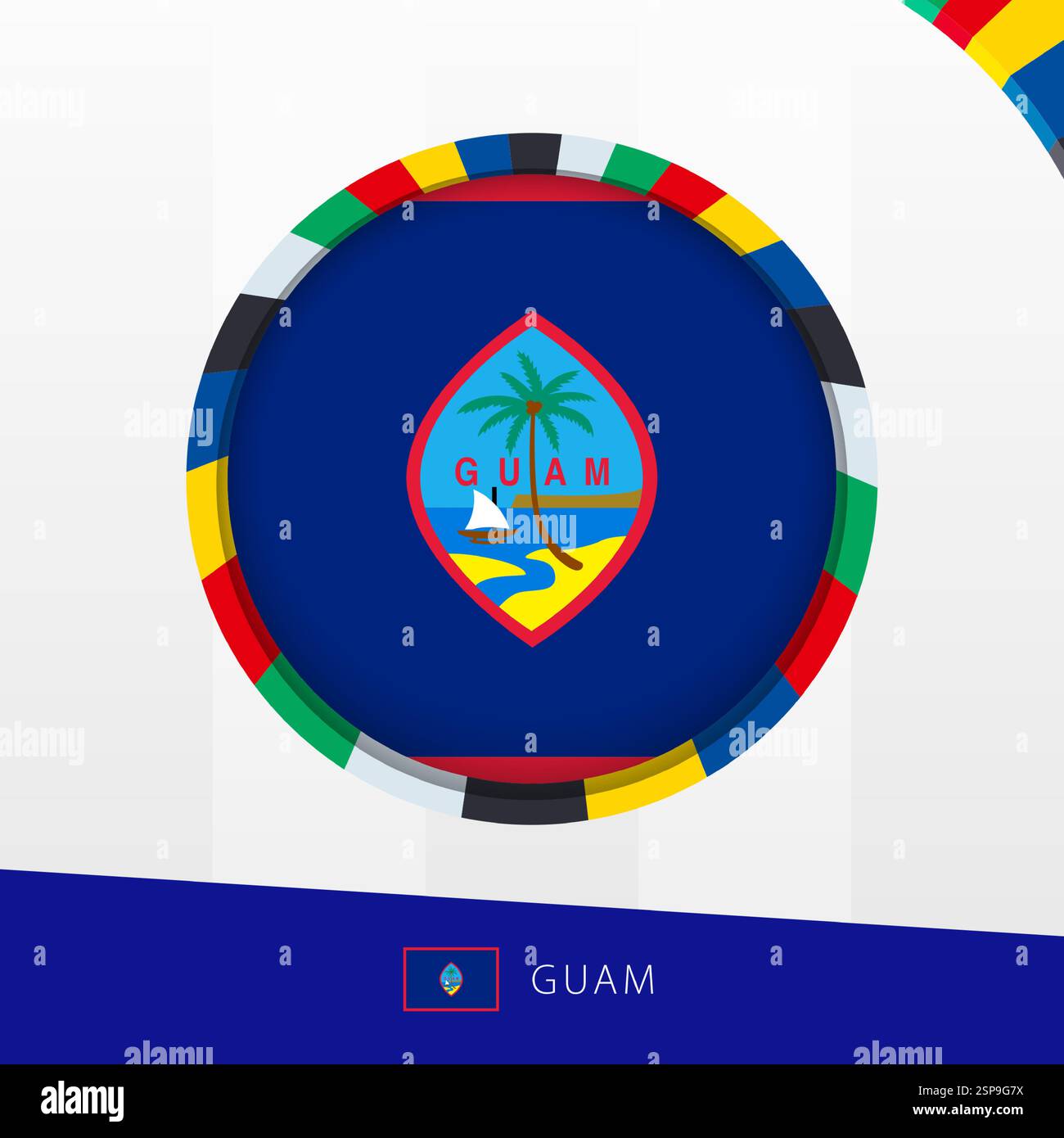 Guam Flag with Colorful Circle Border. Vector icon Stock Vector Image ...