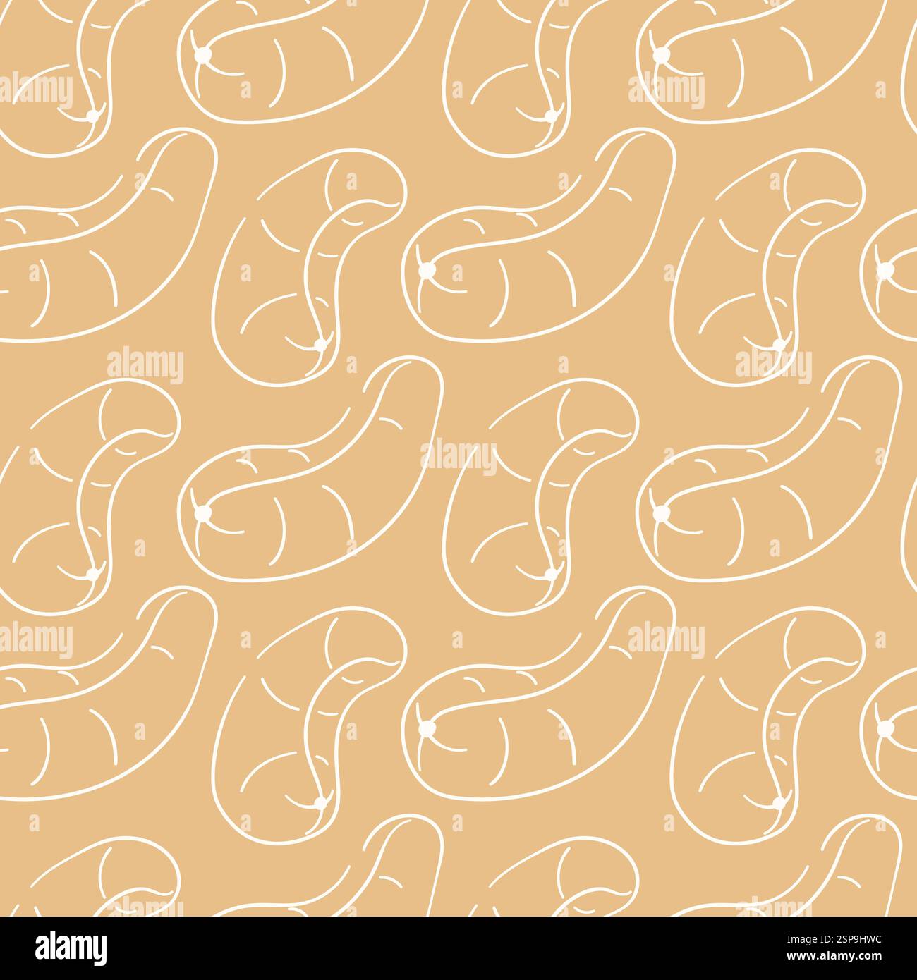 Cashew seamless pattern in line art style on beige background. Hand ...