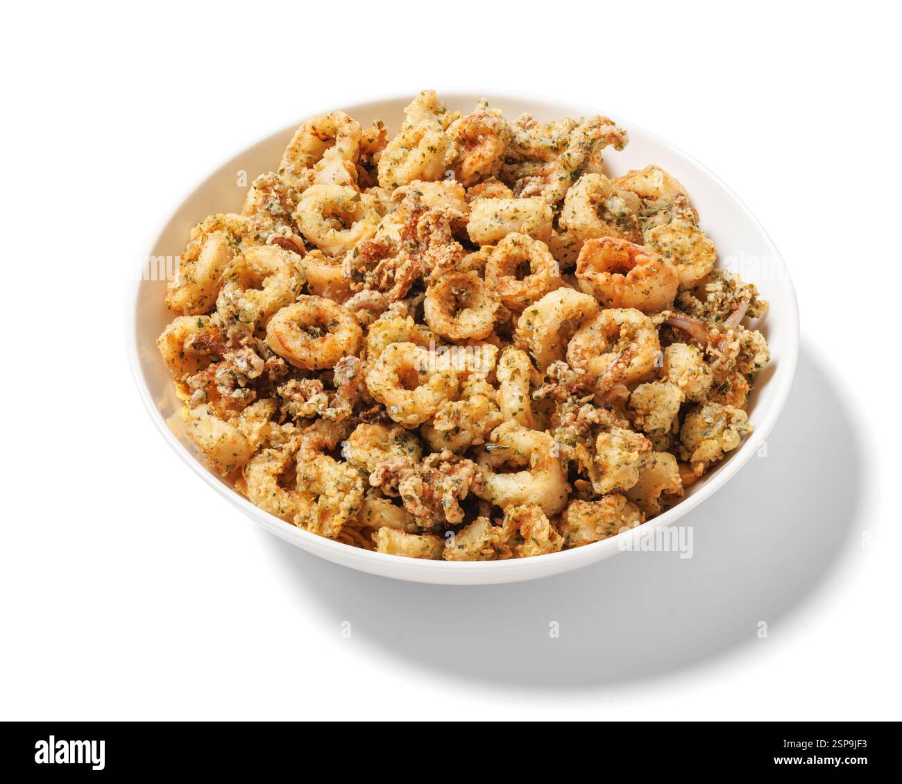 deep fried battered baby squid rings and tentacles in white bowl ...