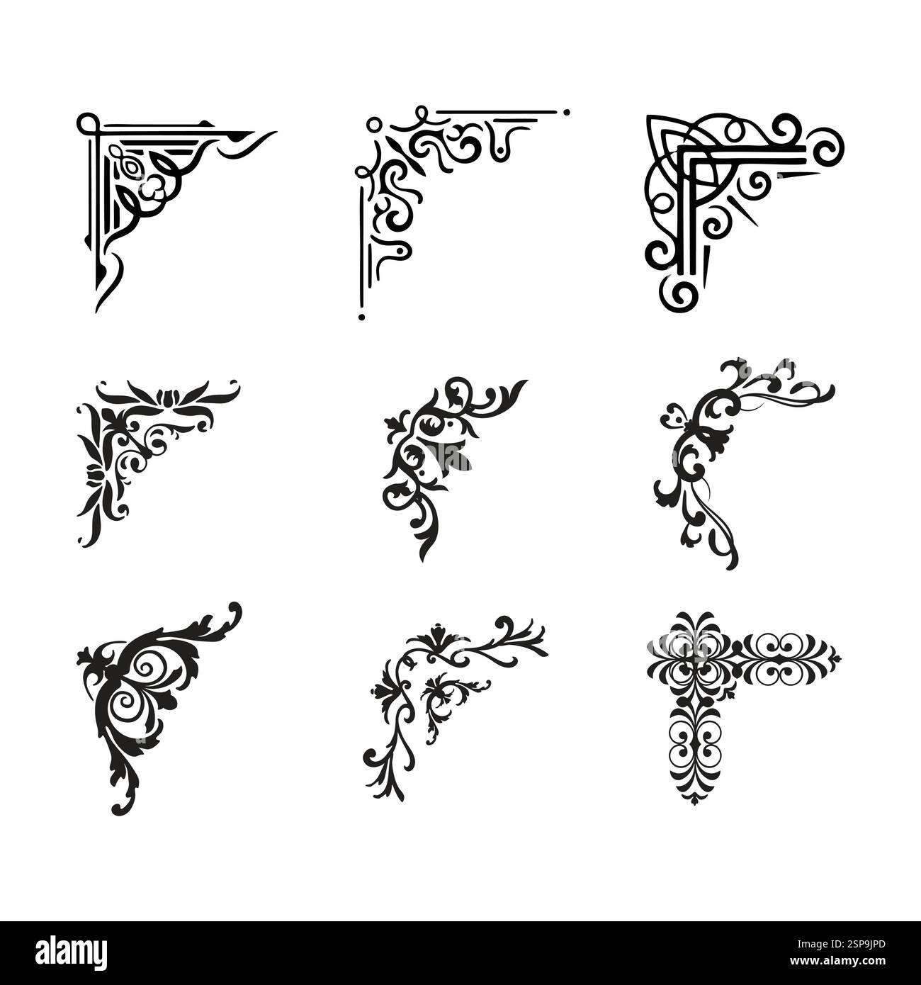 Corner ornament. Vector set of floral corners on white background Stock ...