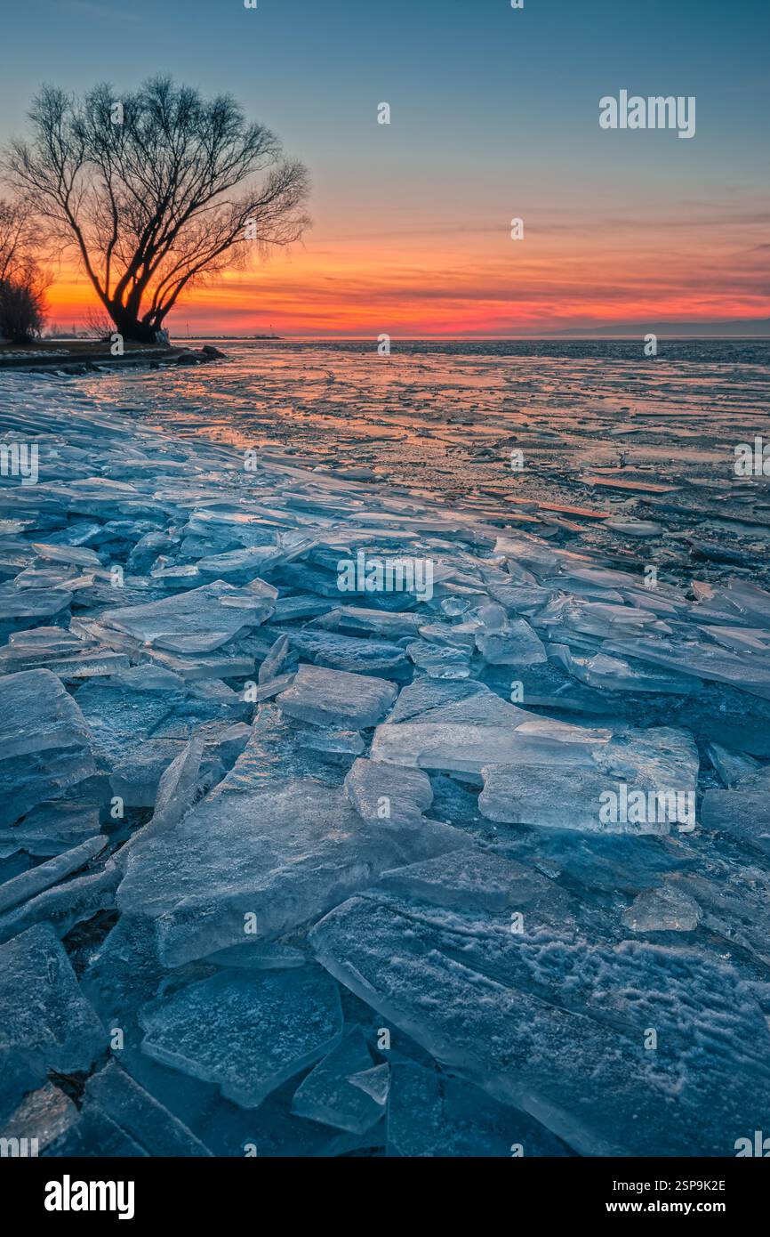 Fonyod, Hungary - The frozen Lake Balaton on a cold winter afternoon ...