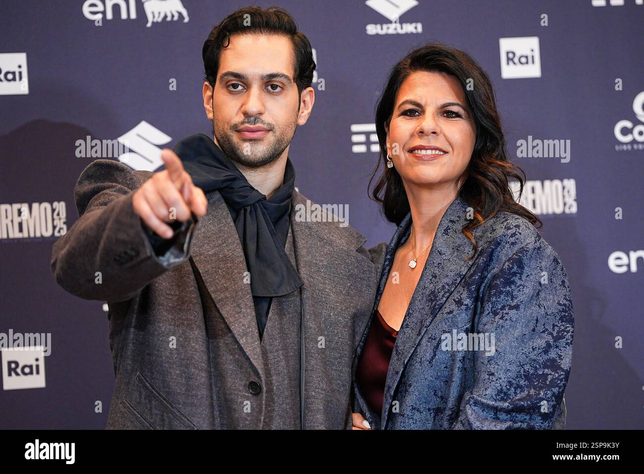 Mahmood and Geppi Cucciari attends a photocall at 75th edition of the ...