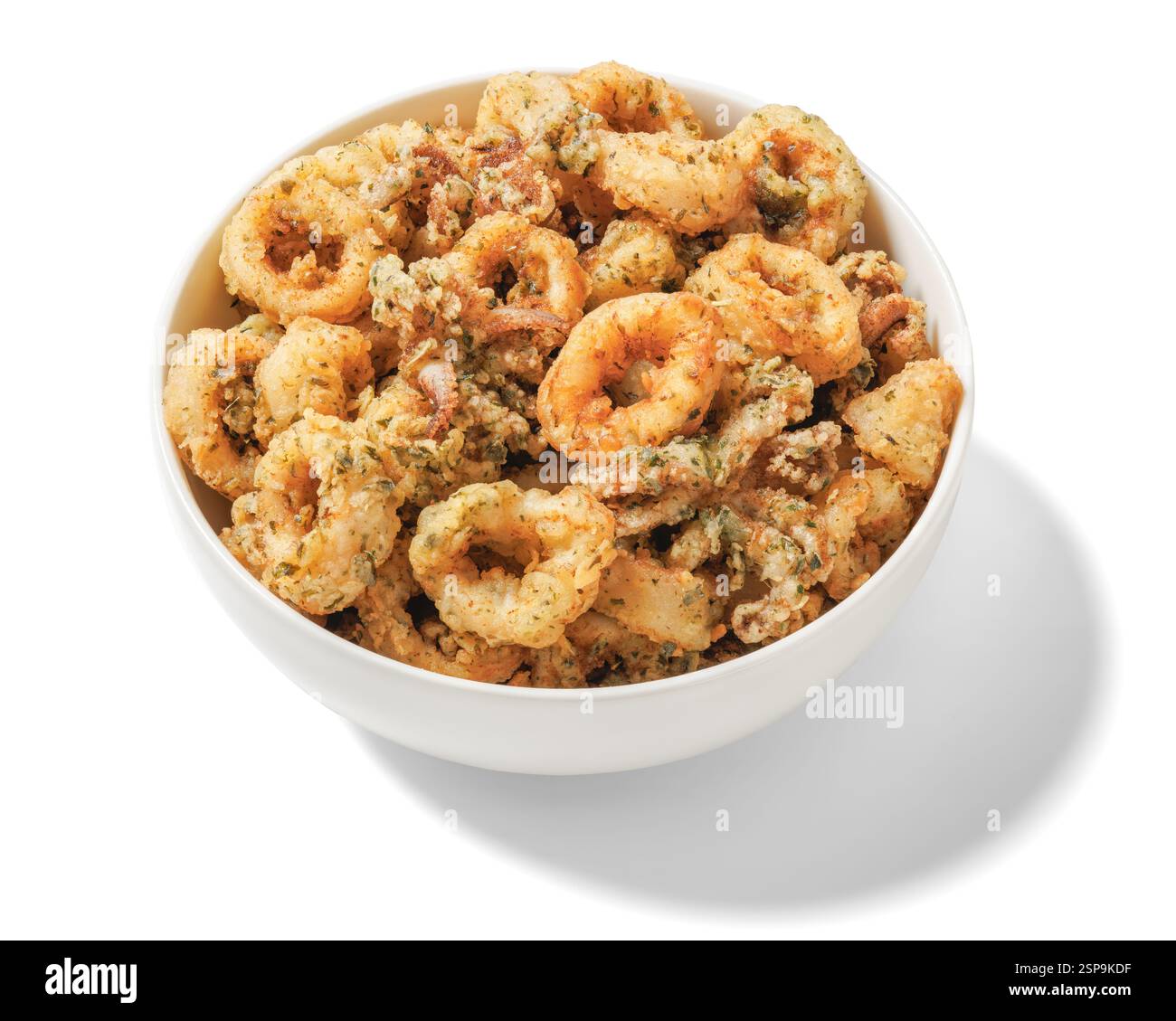 deep fried battered baby squid rings and tentacles in white bowl ...