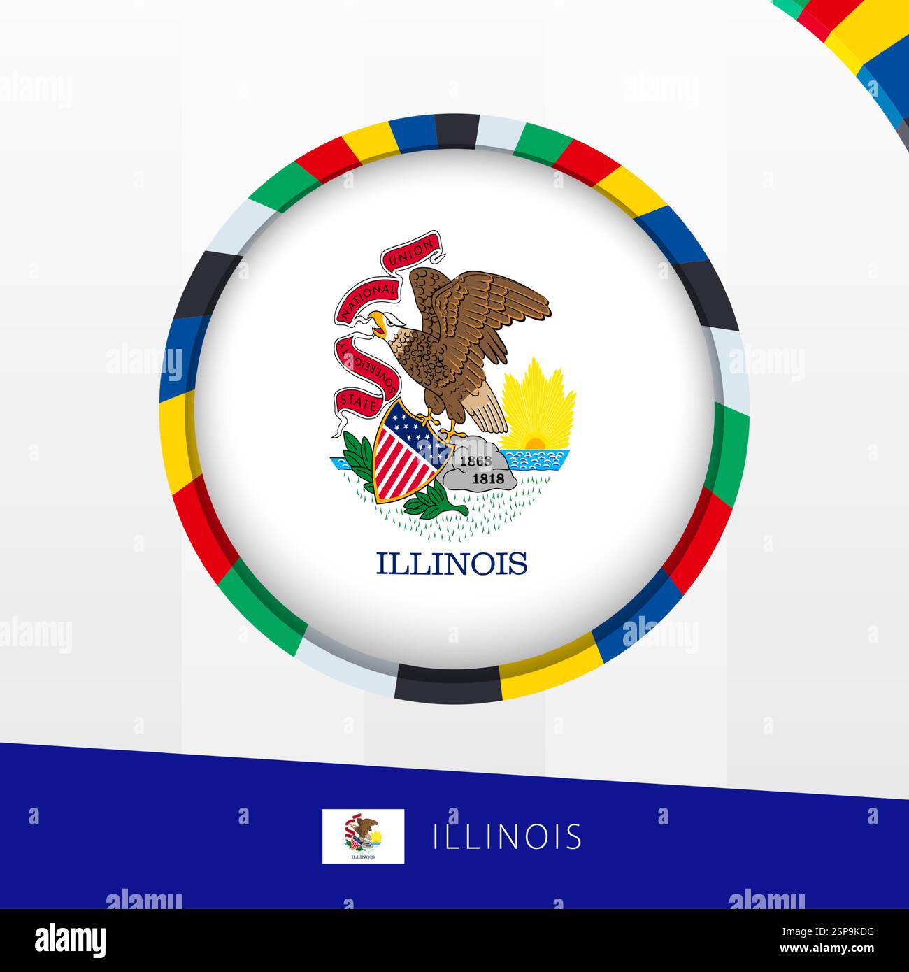Illinois Flag with Colorful Circle Border. Vector icon Stock Vector ...