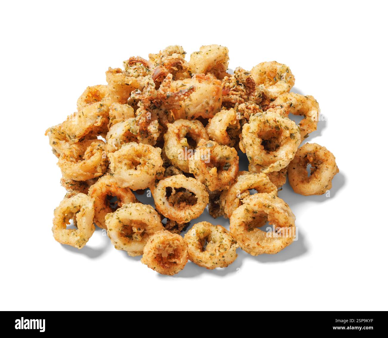 deep fried battered baby squid rings and tentacles isolated on white ...