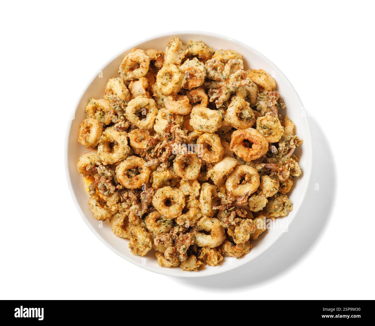 deep fried battered baby squid rings and tentacles in white bowl ...