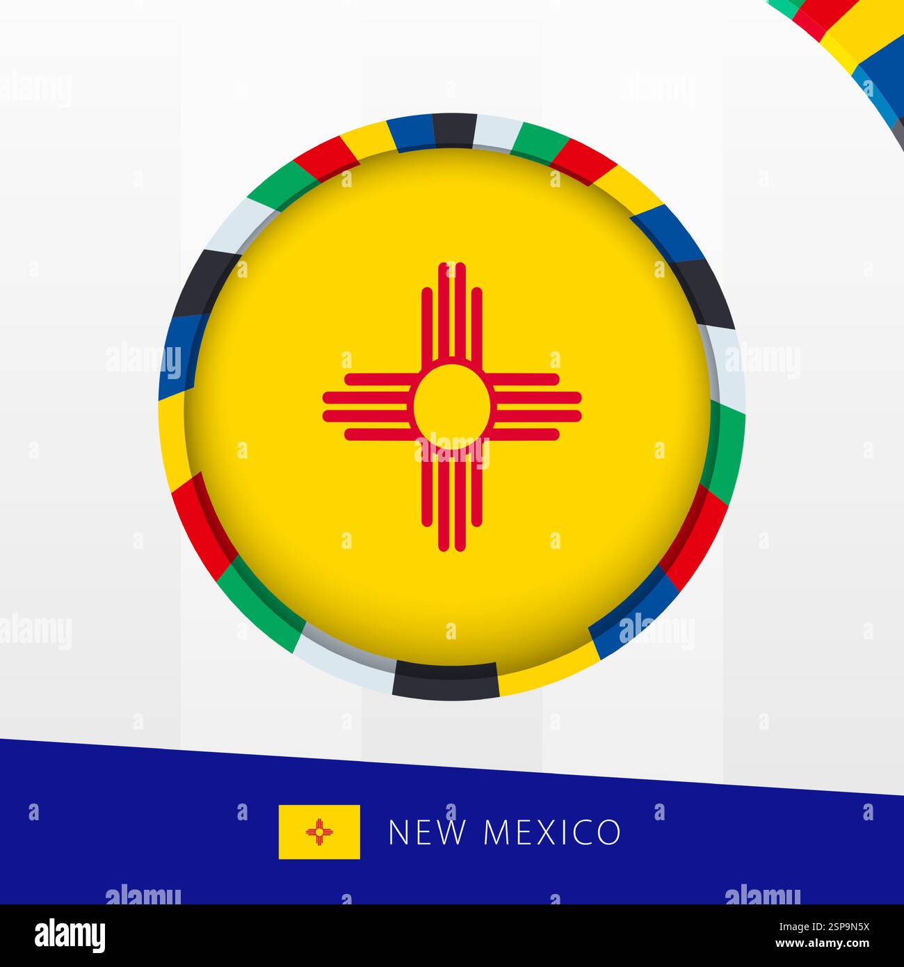 New Mexico Flag with Colorful Circle Border. Vector icon Stock Vector ...