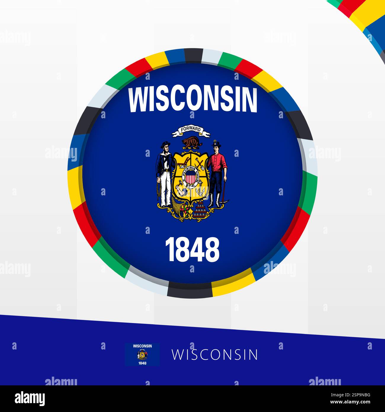 Wisconsin Flag with Colorful Circle Border. Vector icon Stock Vector ...