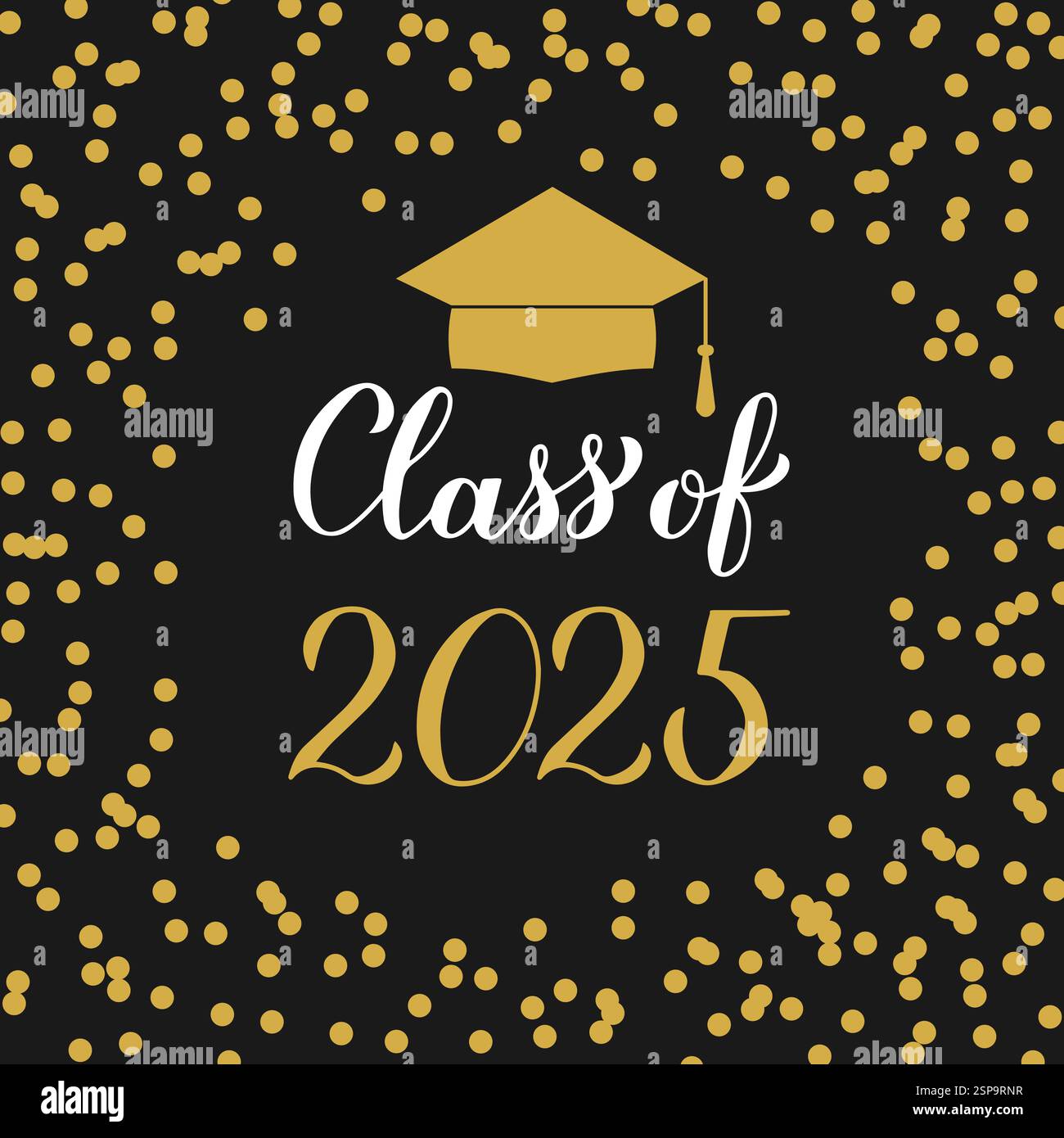Class of 2025 lettering with graduation cap on black background with ...