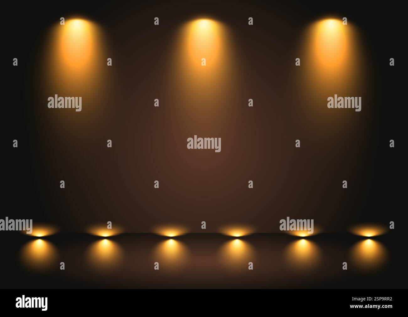 Display background with golden glowing spotlights and floor lights ...