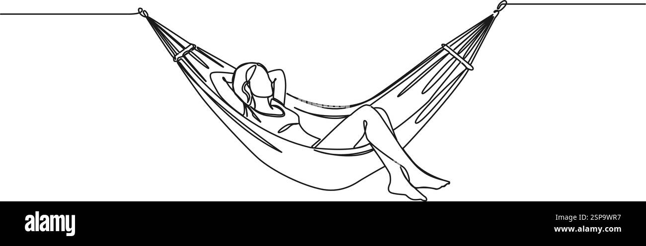 continuous single line drawing of woman relaxing in hammock, line art ...