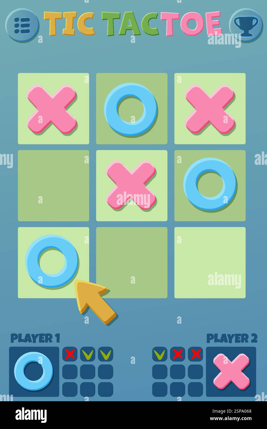 Tic Tac Toe Ui With Arow Cursor Board Logic Game For Your Game Development Ui Vector Strategy