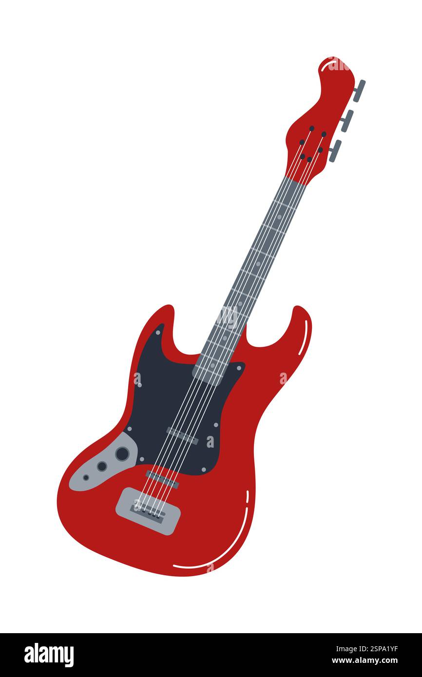 Electric guitar design in vibrant red color with detailed features for ...