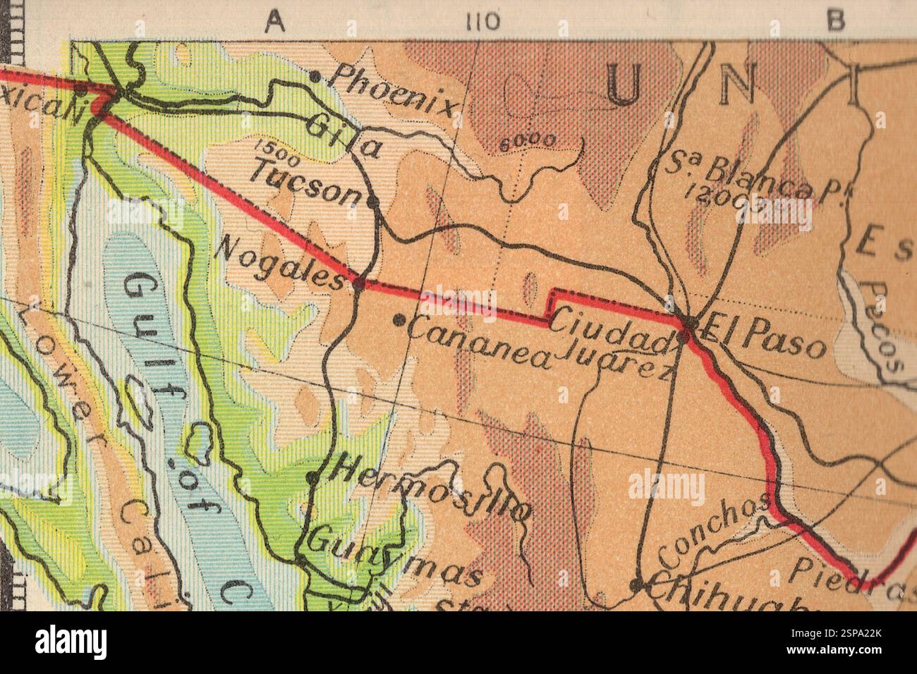 A vintage geographical map from mid to early 20th century showing the ...