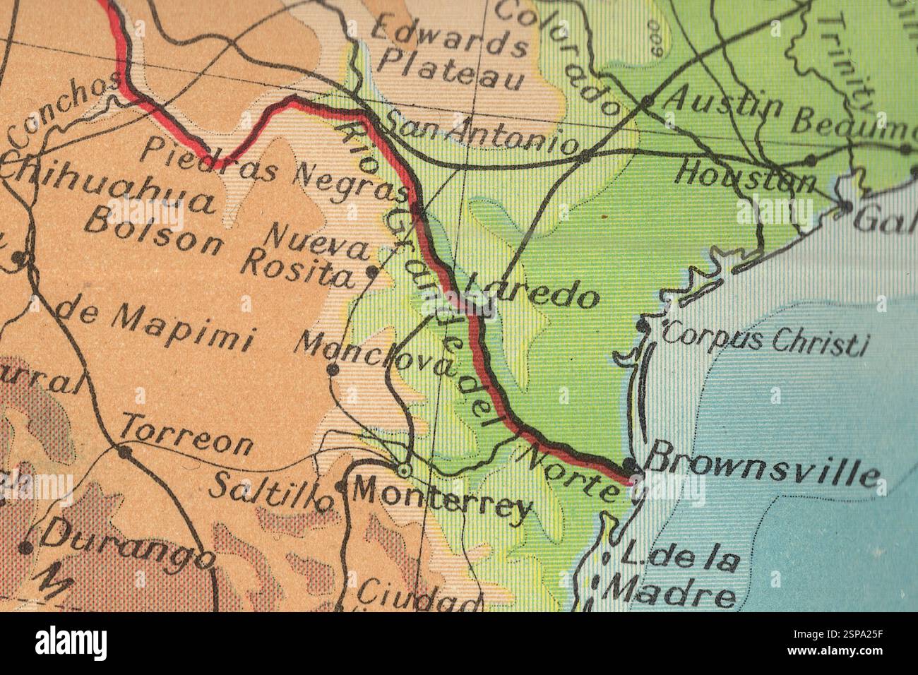 A vintage geographical map from mid to early 20th century showing the ...