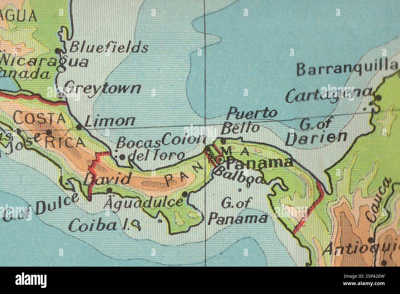 A vintage geographical map from mid to early 20th century showing the ...