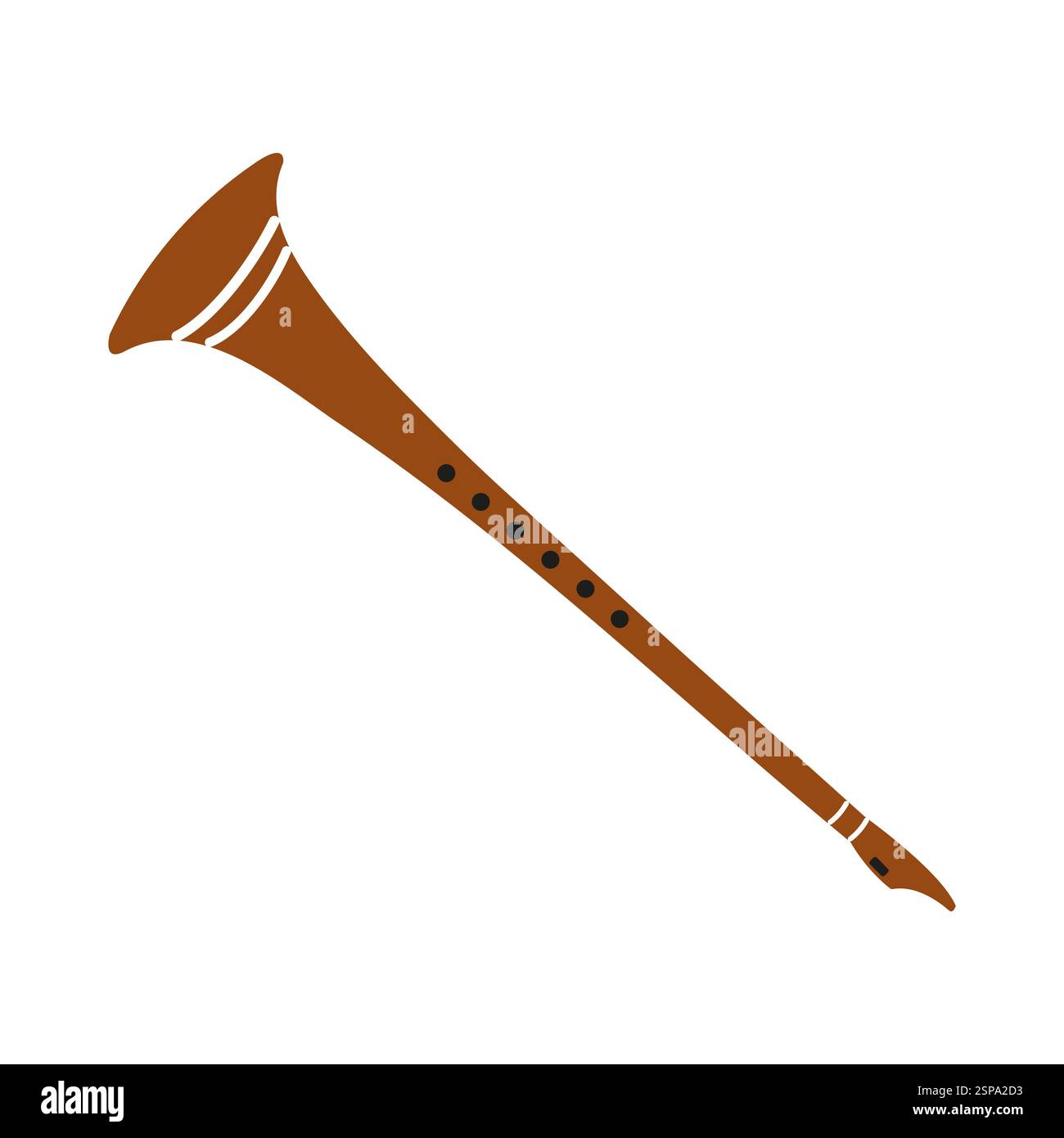 Wooden wind instrument displayed in a minimalist style on a white ...