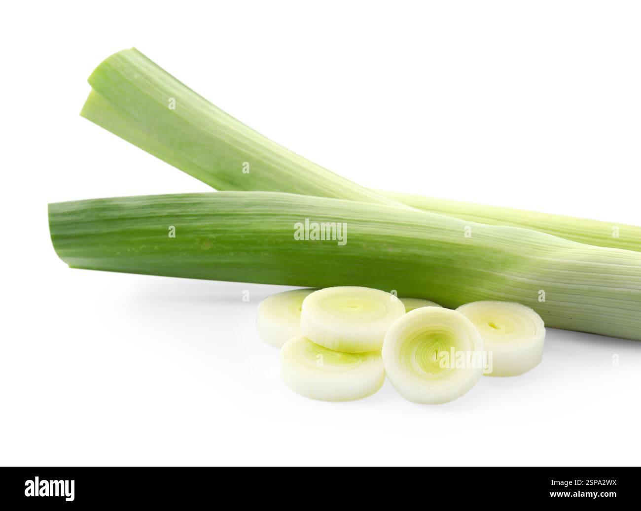 Whole and cut leeks isolated on white Stock Photo - Alamy