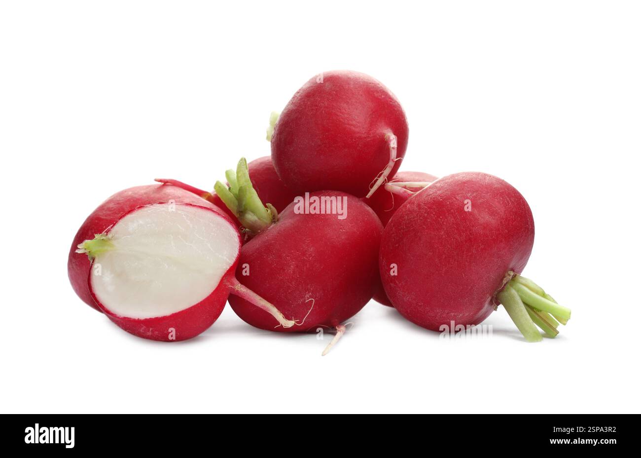 Whole and cut radishes isolated on white Stock Photo - Alamy