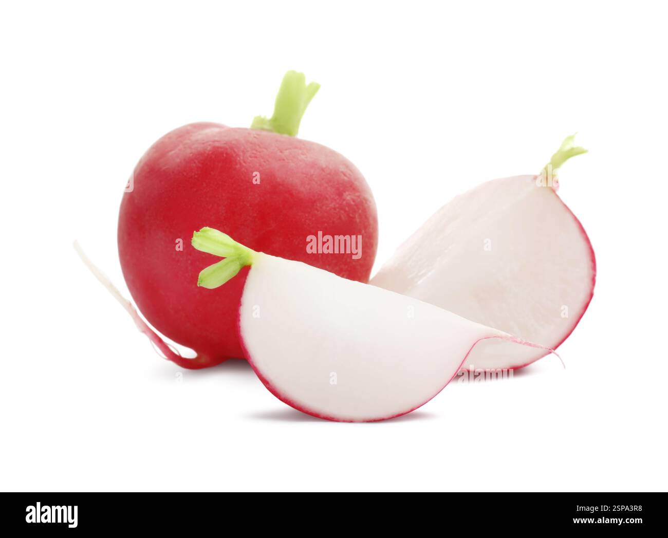 Whole and cut radishes isolated on white Stock Photo - Alamy