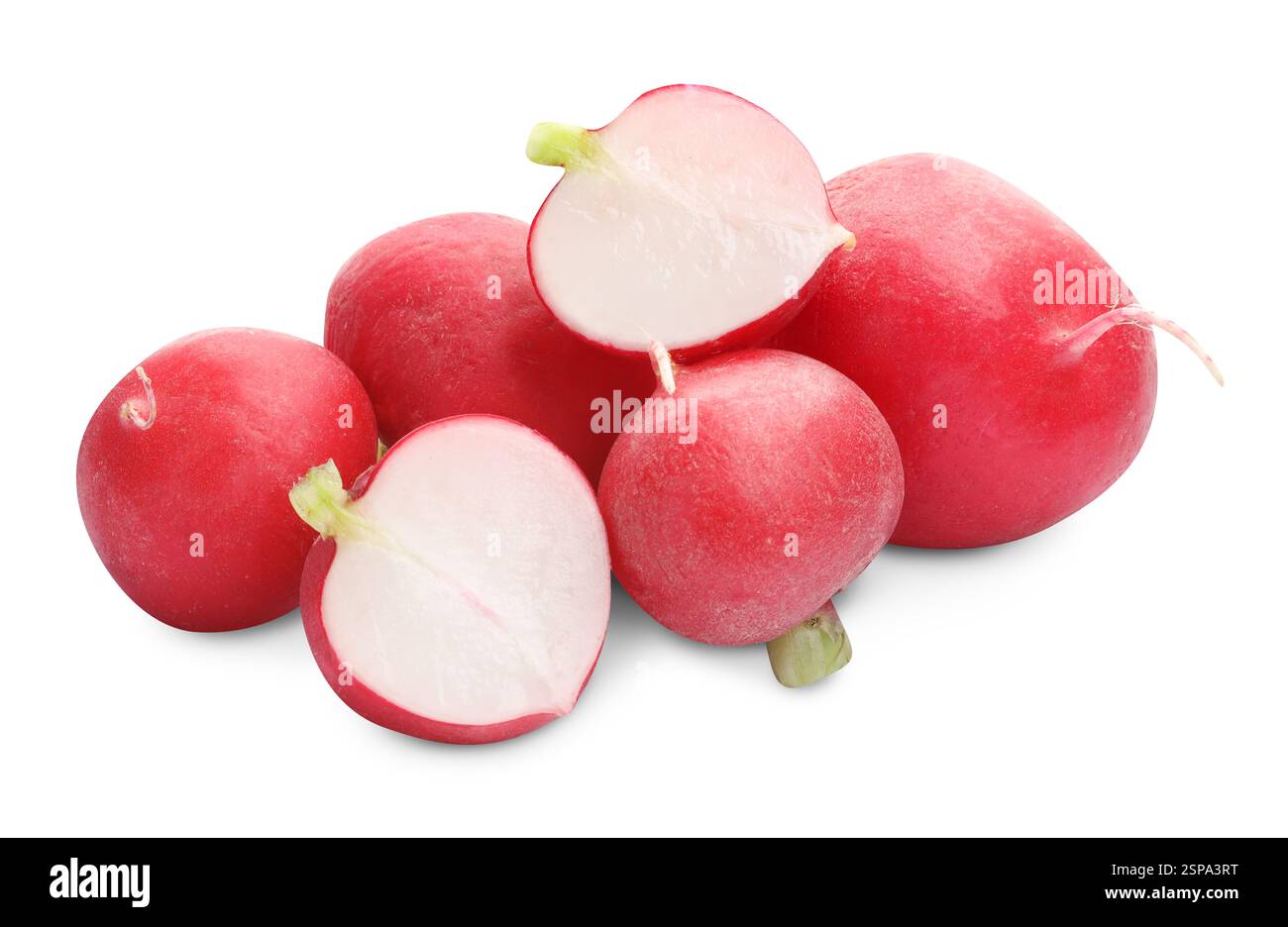 Whole and cut radishes isolated on white Stock Photo - Alamy