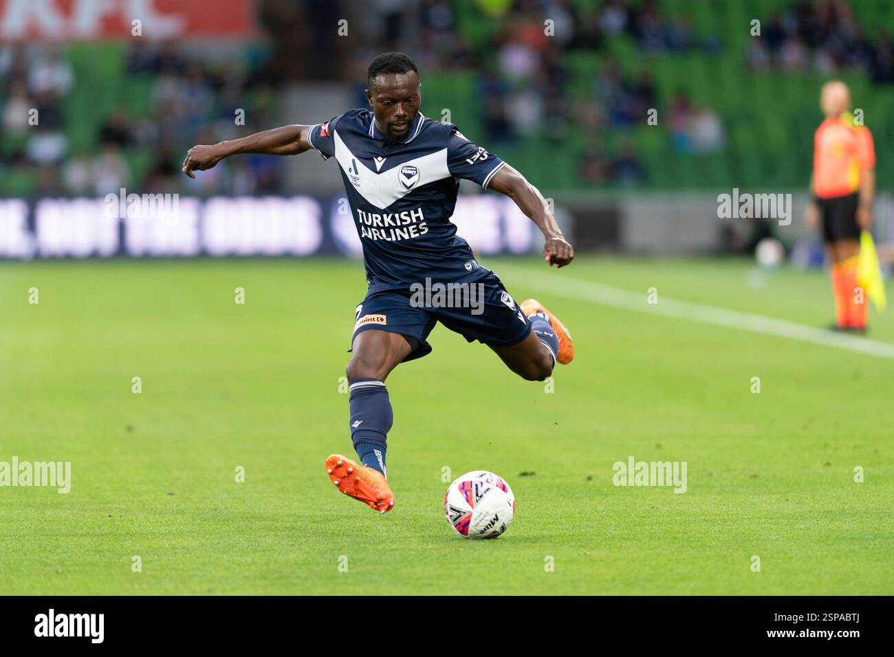 MELBOURNE, AUSTRALIA. 14th Feb 2025. Pictured: Melbourne Victory defender Adama Traoré during ...