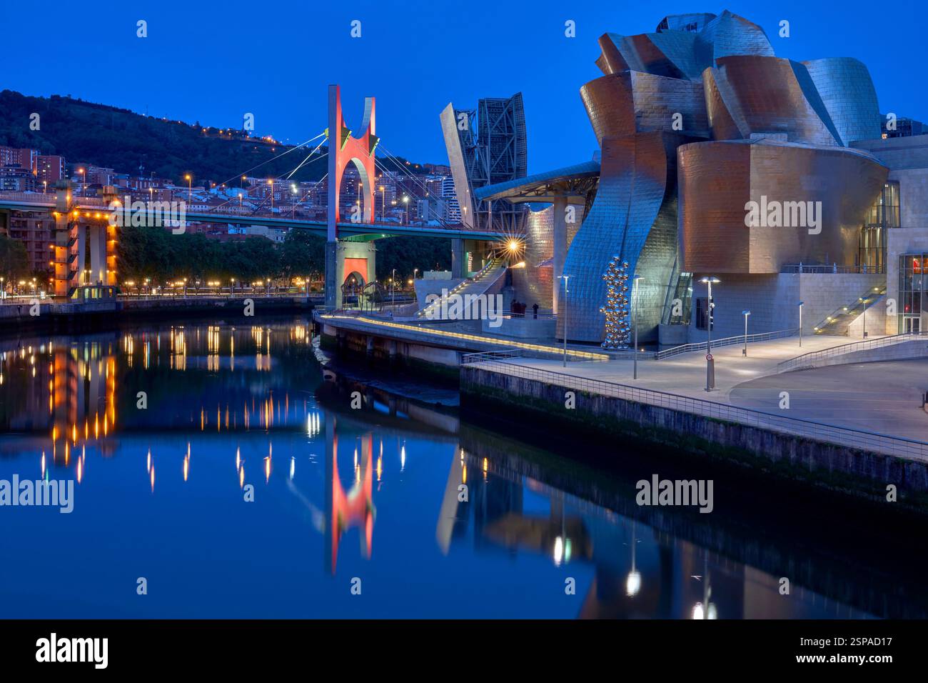 View on Guggenheim Museum at blue hour. Bilbao, the Basque country ...