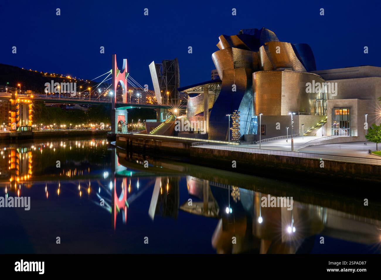 View on Guggenheim Museum at night. Bilbao, the Basque country Stock ...