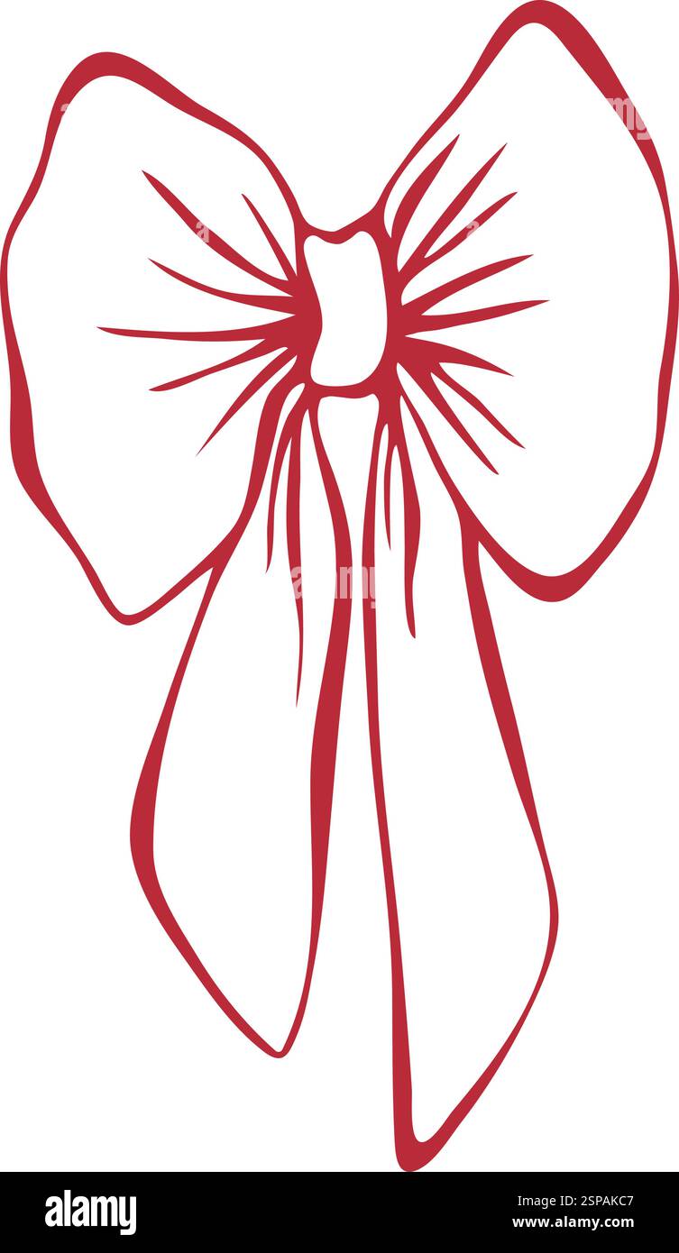 Red bow. Isolated vector EPS object. Line art hand-drawn illustration ...