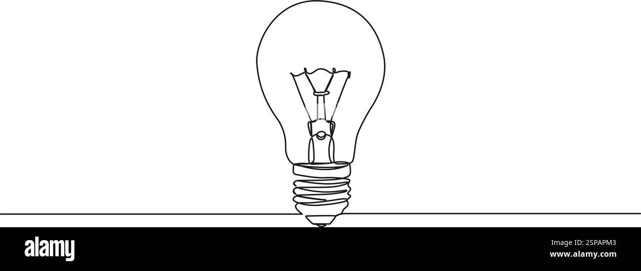 continuous single line drawing of light bulb, line art vector ...