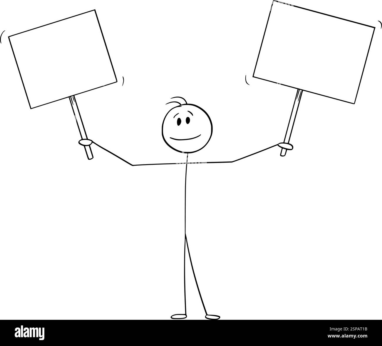Person or businessman holding two empty signs, vector cartoon stick ...