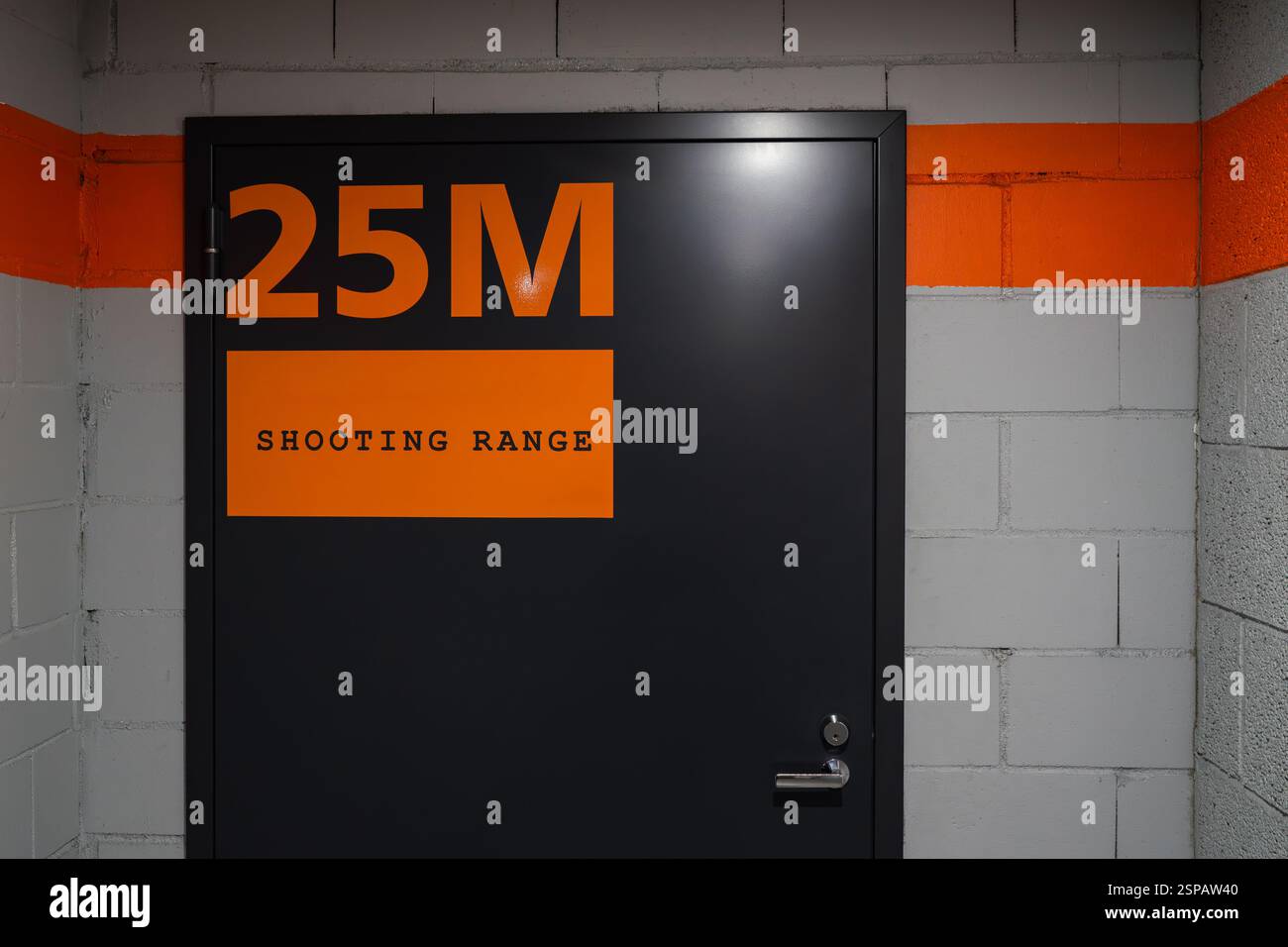 Steel entrance door to the 25 meter indoor shooting range Stock Photo ...