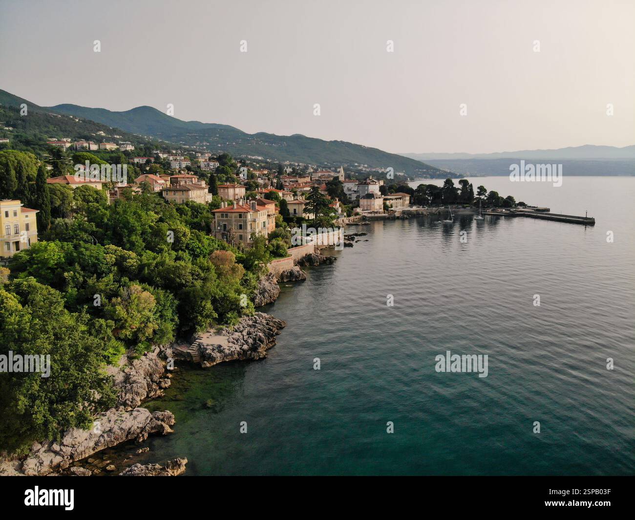 Mediterranean Old Town of Lovran and it's Seaside Promenade, Croatia in ...